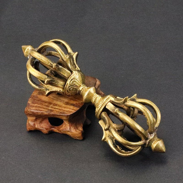 Full Brass Nine-Pronged Vajra | Rudraksha Mala Jewelry
